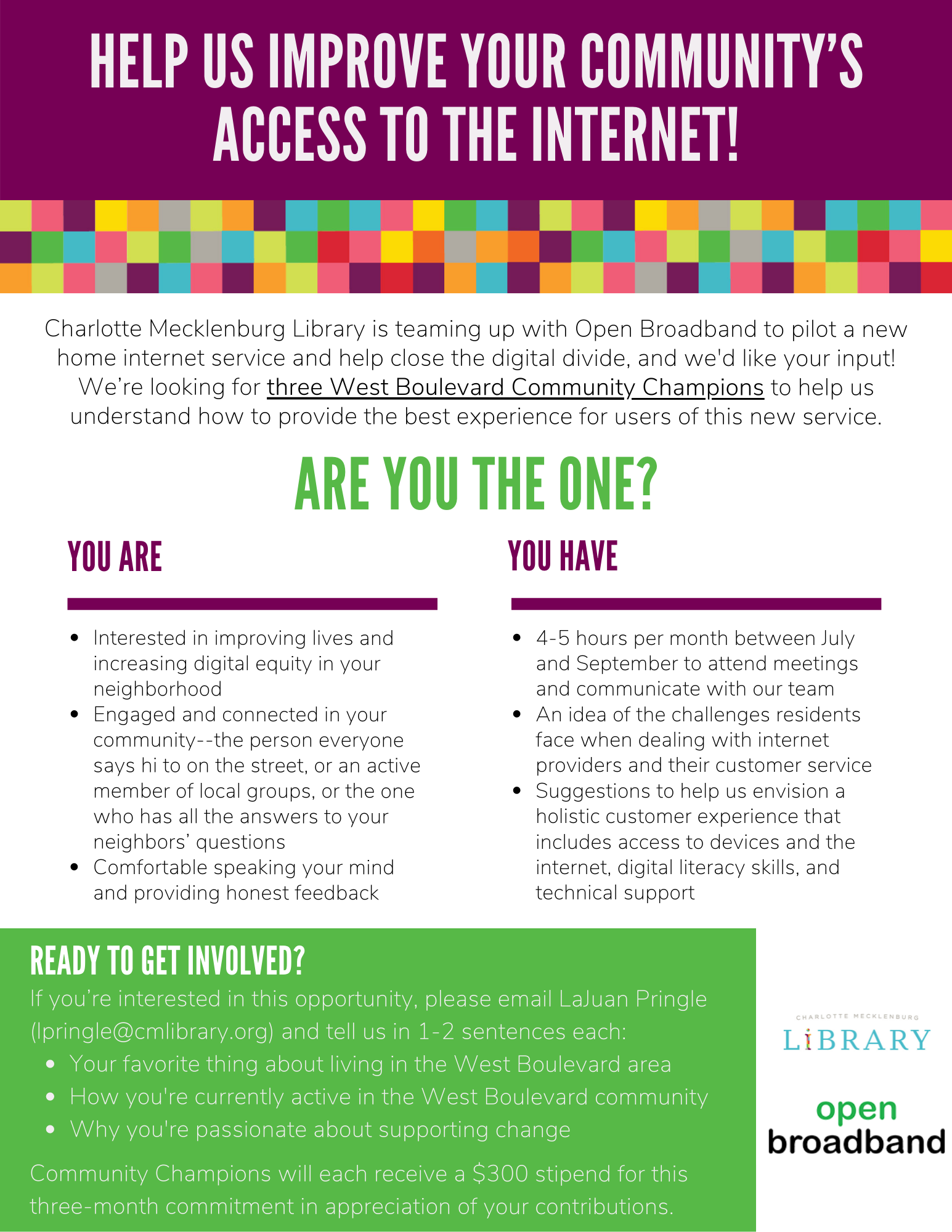 HELP US IMPROVE YOUR COMMUNITY'S ACCESS TO THE INTERNET! - Charlotte ...